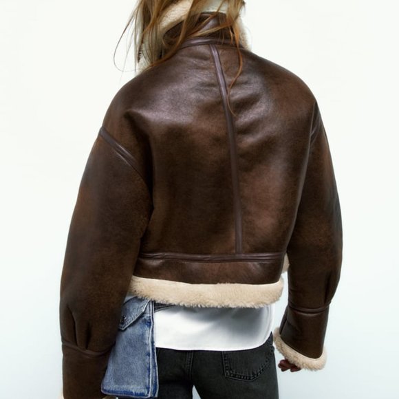 Zara | Jackets & Coats | Nwt Brown Double Faced Jacket W Faux Shearling ...